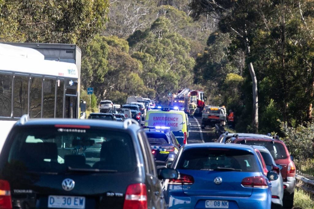 17 hospitalised after truck slams into bus on Hobart’s Southern Outlet ...