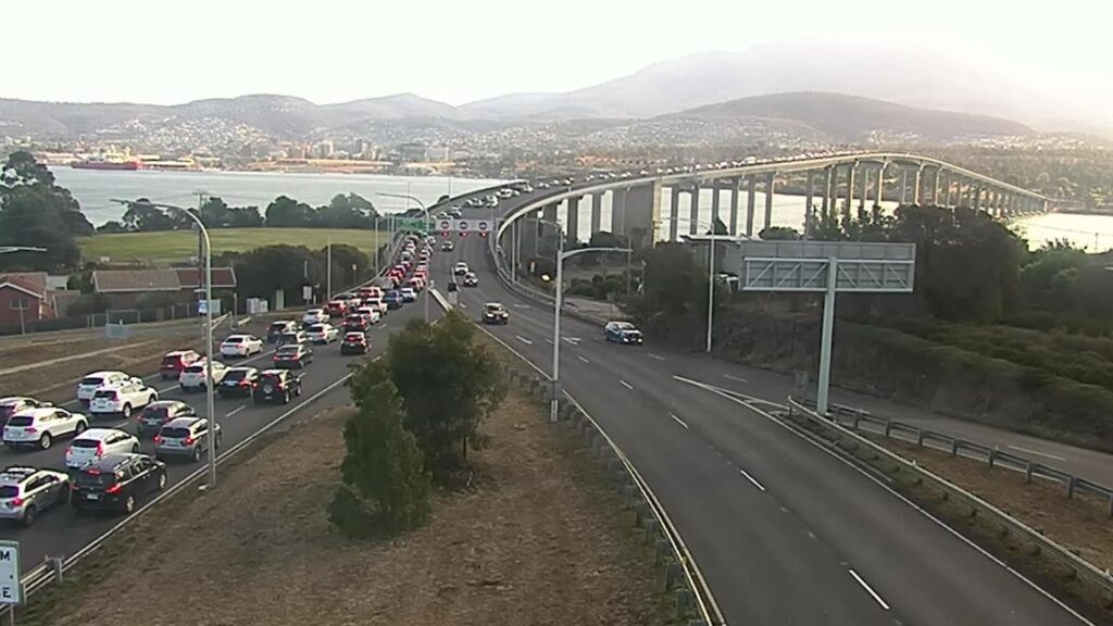 Traffic jammed across Hobart after three-car smash on Tasman Bridge ...