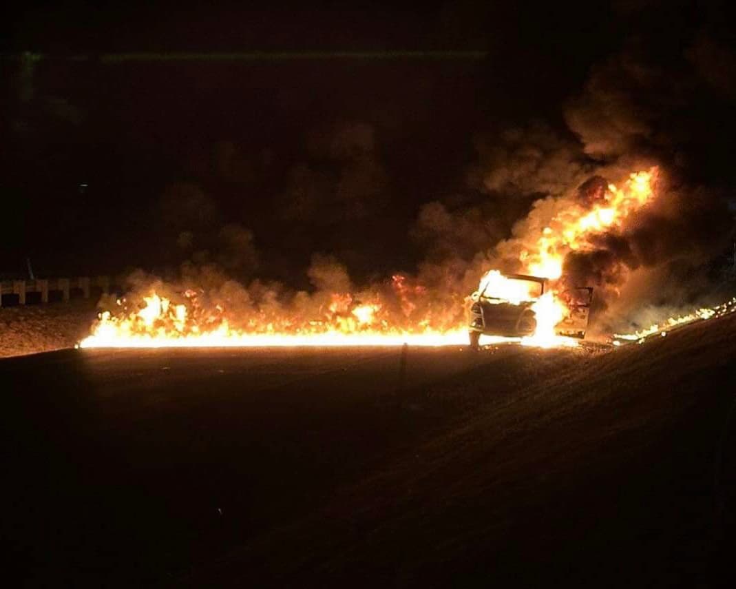 Wall of fire: Burning car creates fiery roadblock, closes Brooker ...