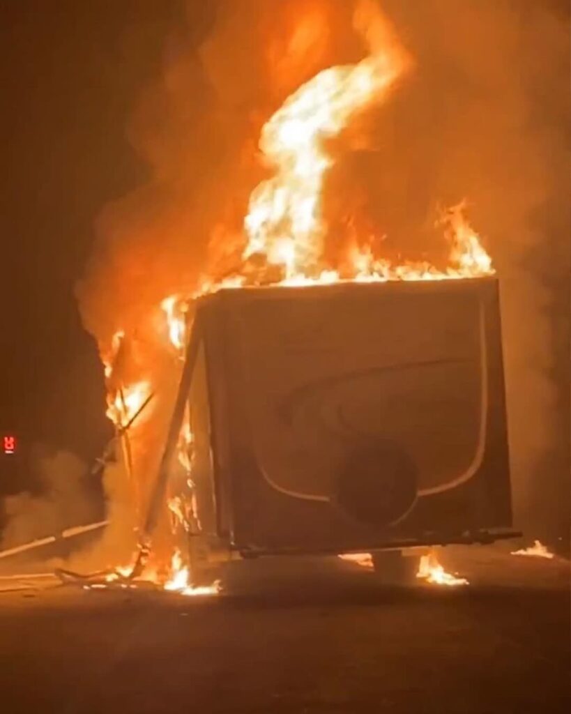 Caravan bursts into flames on the Huon Highway in early morning inferno ...